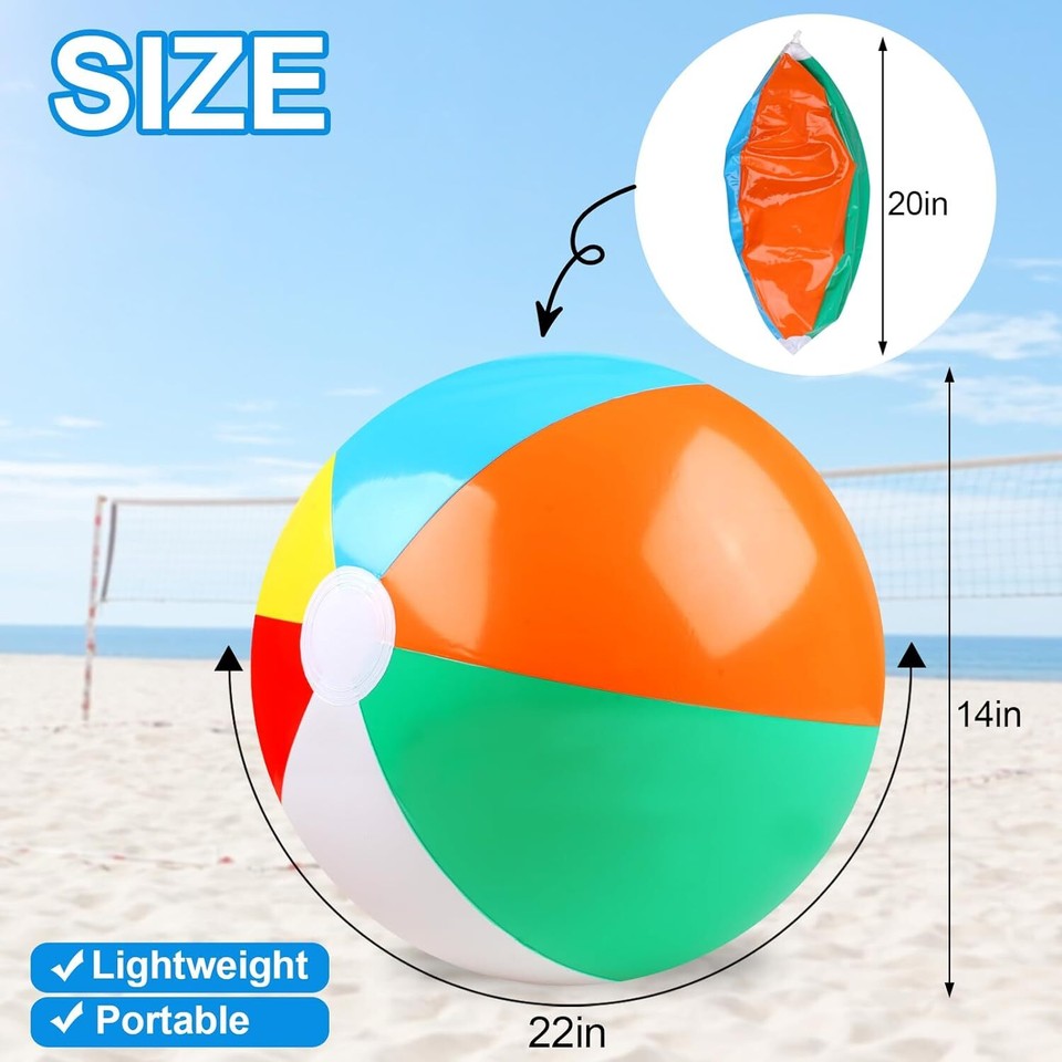 2 Pack Beach Balls, 20 Inch Beach Balls for Kids, Rainbow Color Pool ...