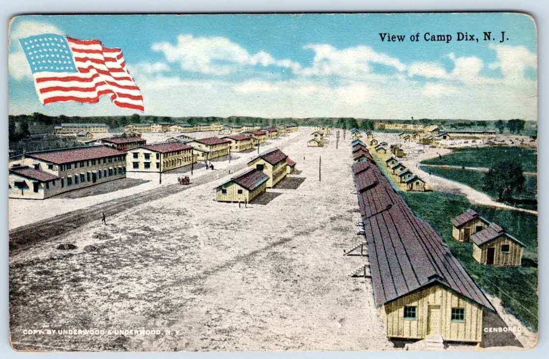 1910's WWI VIEW OF CAMP (FORT) DIX NEW JERSEY UNDERWOOD AMERICAN FLAG ...