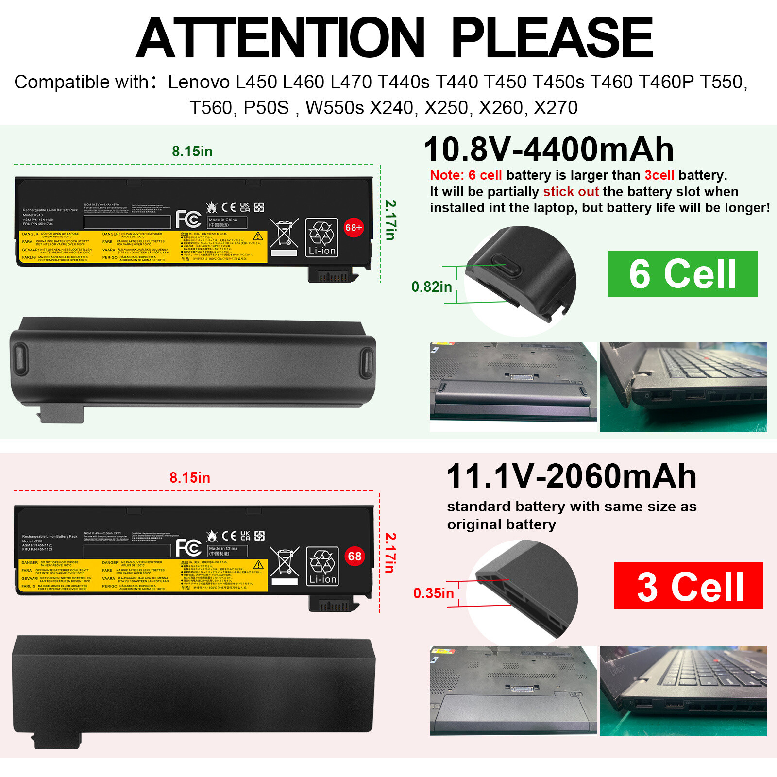 X260 Battery for Lenovo Thinkpad X240 X250 T440S T450s T460P 45N1777 ...