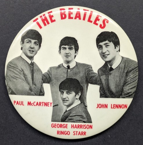 Vintage 1964 The Beatles Gold Back Large Pinback Button Paul Ringo ...
