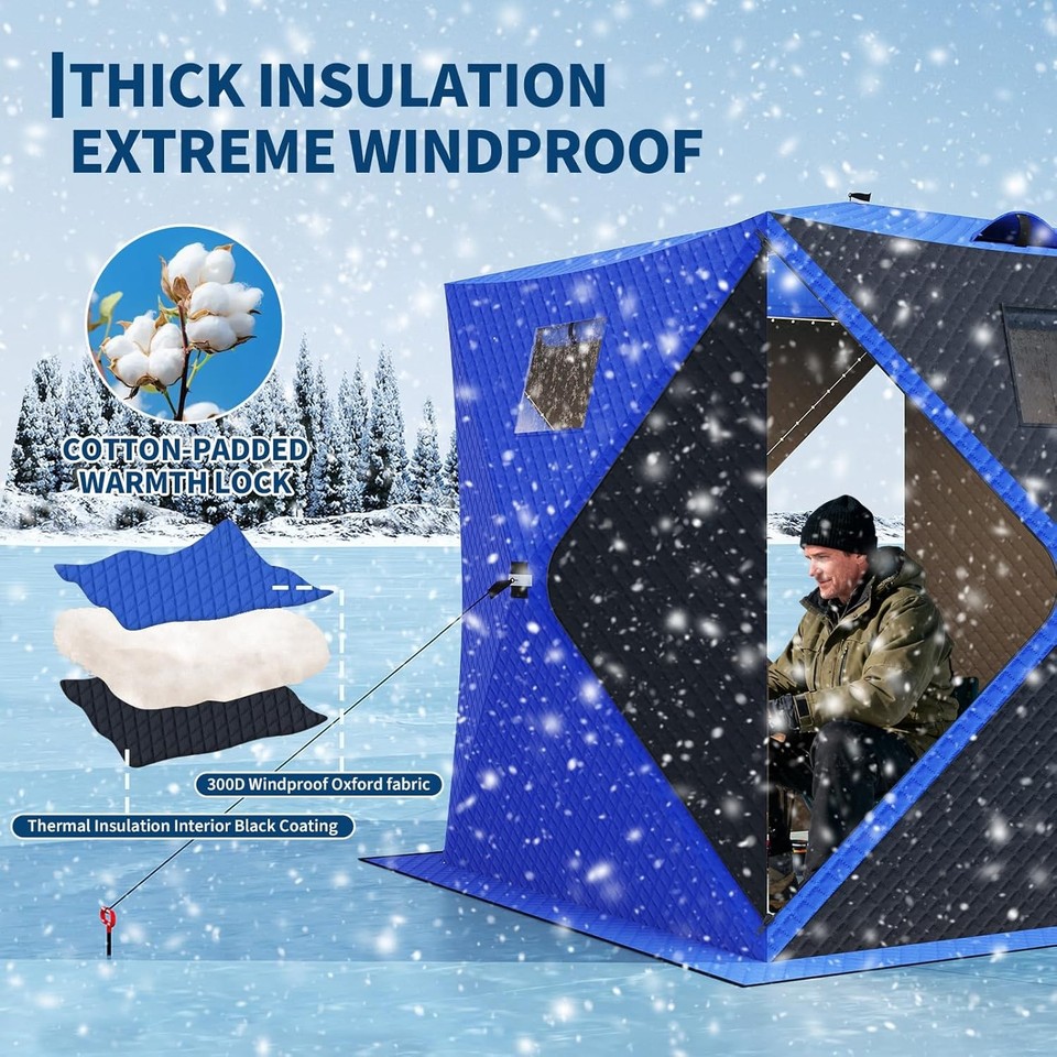Pop Up Ice Fishing Shelter Tent,49Ft LED Light, Windproof Hub Tent ...