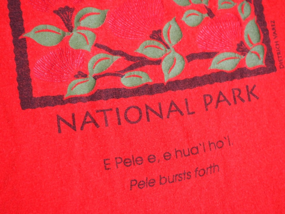 VTG 90s Hawaiian Volcano Pele National Park Art Red L/S Hawaii Tee T ...