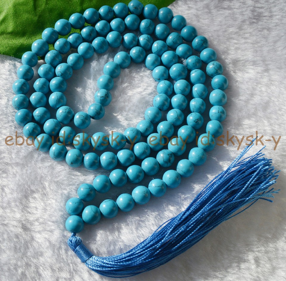 Tibet Buddhist 108 Turquoise Prayer Beads Mala Necklace Meditation ...