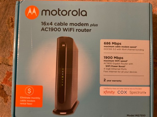 MOTOROLLA 16X 4 CABLE MODEM and AC 1900 DUAL BAND WIFI GIGABIT ROUTER ...