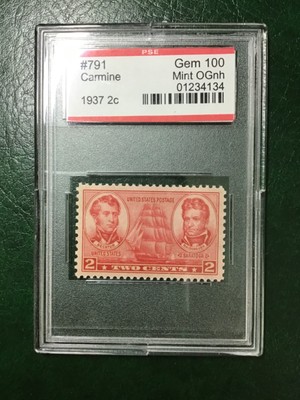 US #791 2c Navy Issue Carmine Gem NH PSE Graded 100 ENCAPSULATED (1937 ...