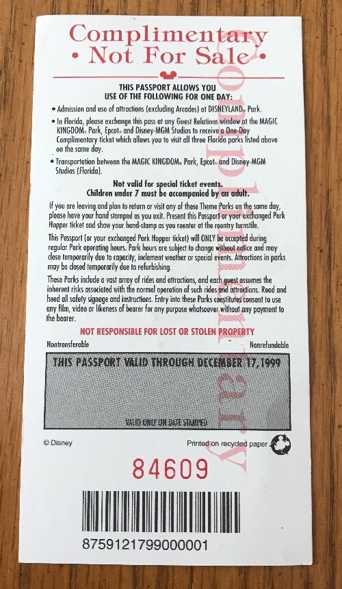 Rare 1999 Disneyland Team Disney Complimentary Passport Ticket Mickey ...