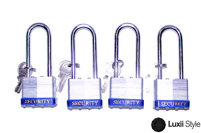 Lot of (4) 40mm Long Shank Laminated Steel Padlocks Locks w/ 2 Keys ...