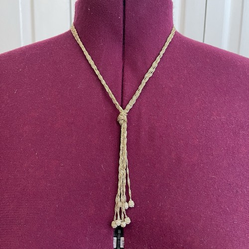 Ann Taylor Gold Tone Rope Chain Pave Rhinestone Tassel Knot Multistrand ...