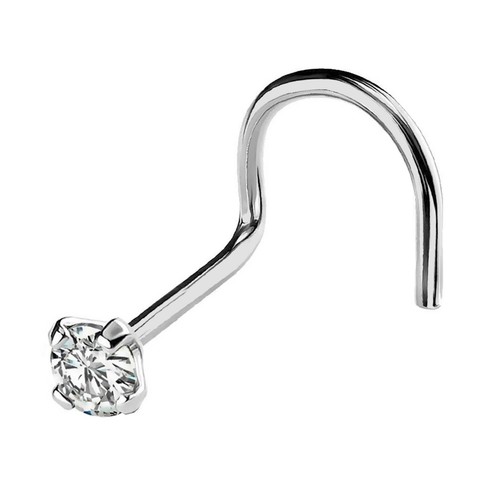 Solid 14kt Gold 22G Nose-Screw Nose Stud White Diamond Gemstone Nose ...