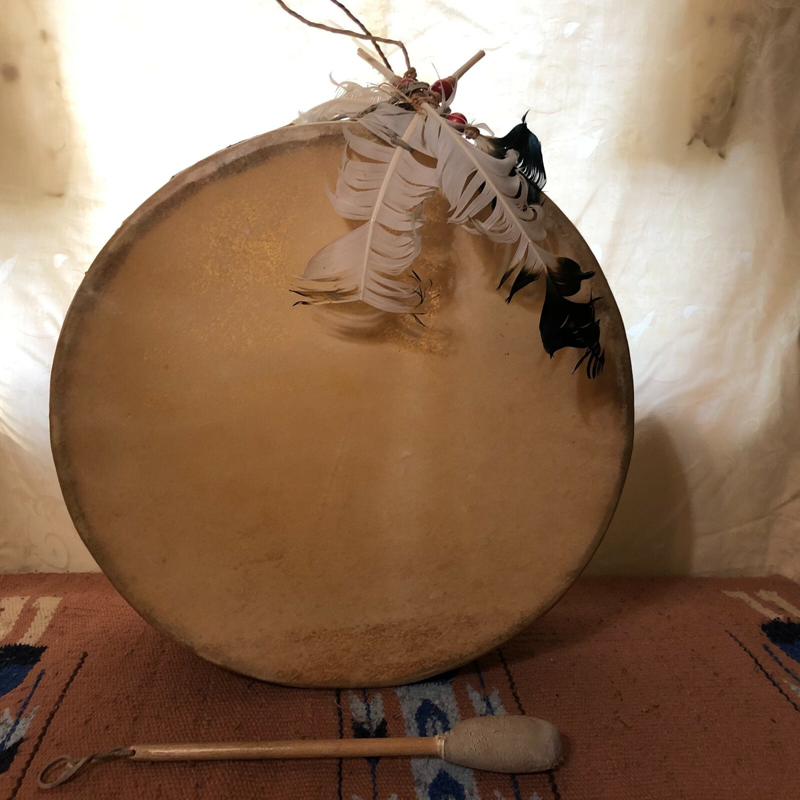 Handmade Tom Tom (Drum) with striking wand, - Gem