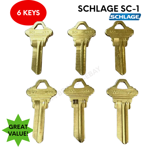 6 PK SCHLAGE SC-1 House Key Blanks BRASS Maintenance Home Business Use ...