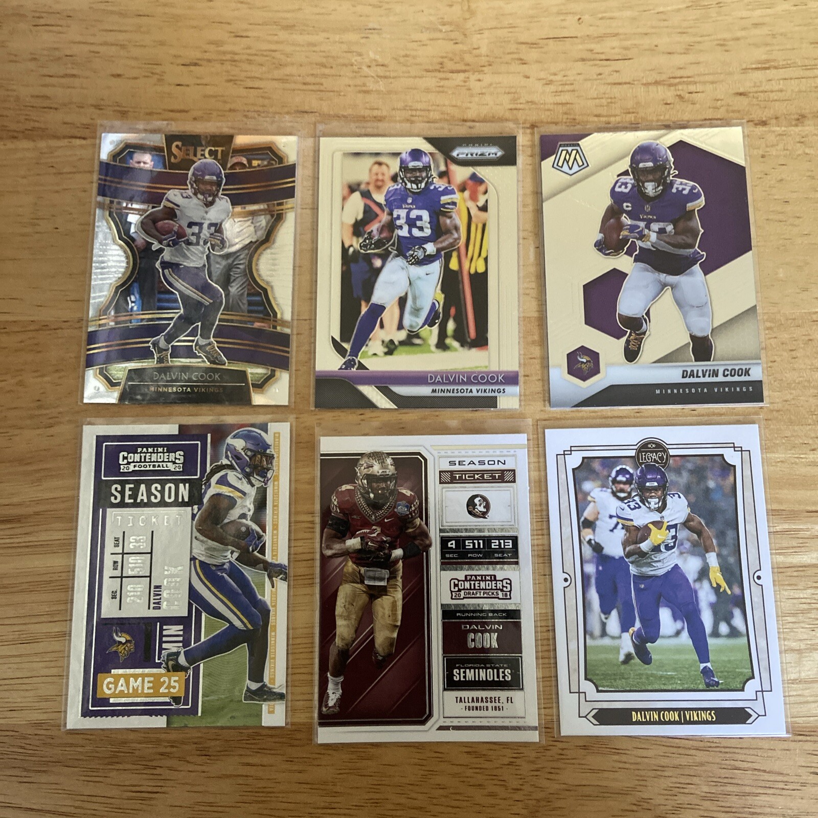 Dalvin Cook 6 Football Card Lot Vikings Mosaic Legacy Select Prizm Etc ...