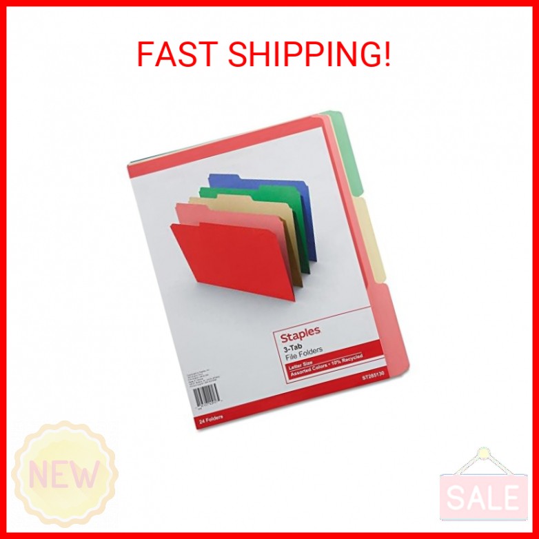 Staples 285130 Colored Top-Tab File Folders 3 Tab Assorted Colors ...