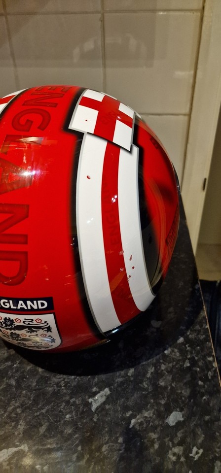 HJC Motorcycle Helmet England Print Red White Mens Size M | eBay UK