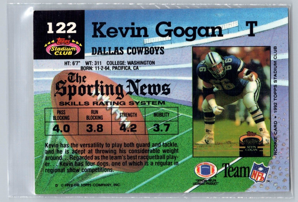 1992 TOPPS STADIUM CLUB CARD # 122 Kevin Gogan - Dallas Cowboys | eBay
