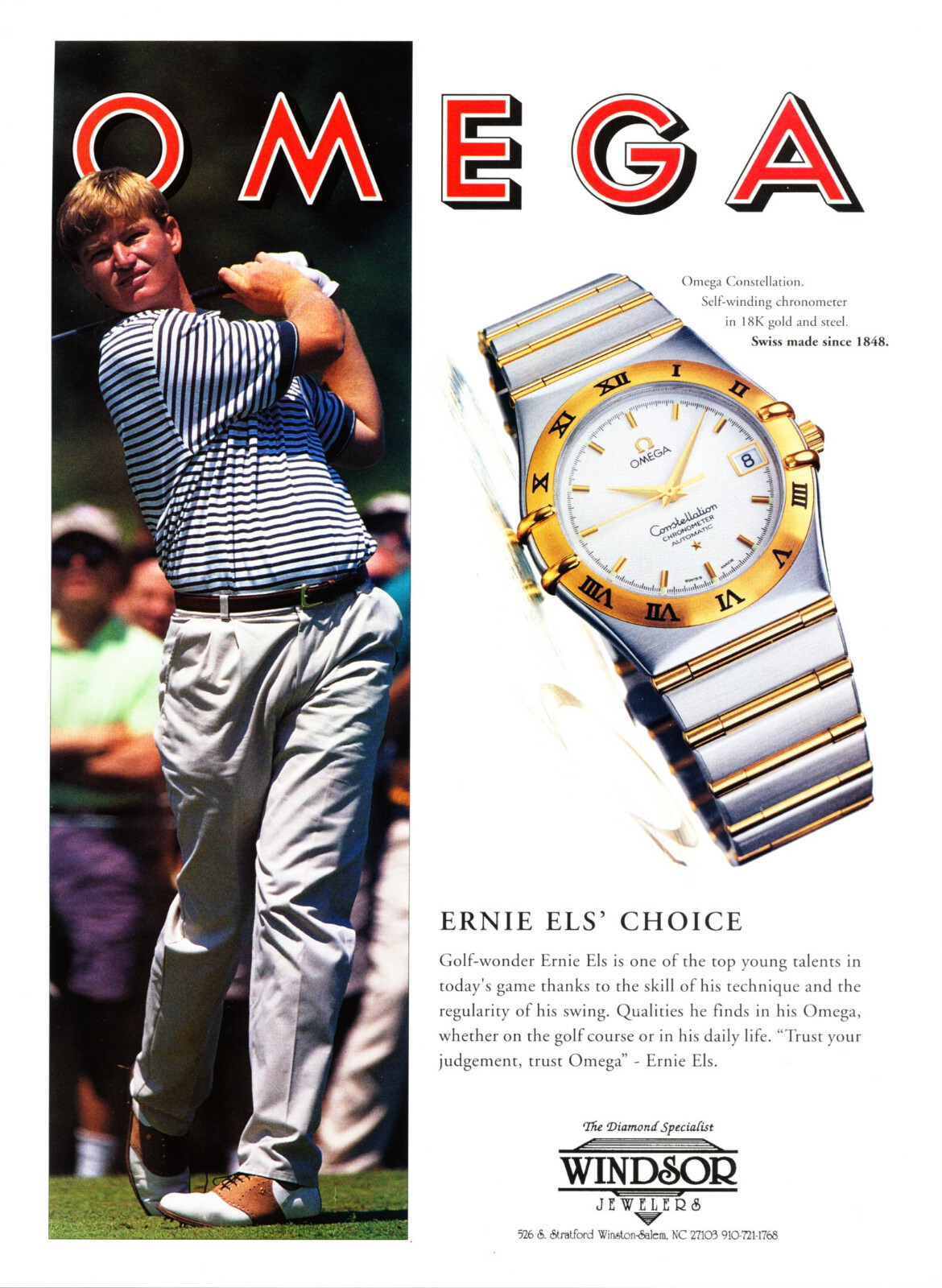 OMEGA WATCH MAGAZINE promo ad #003 ORIGINAL 1996 ERNIE ELS | eBay