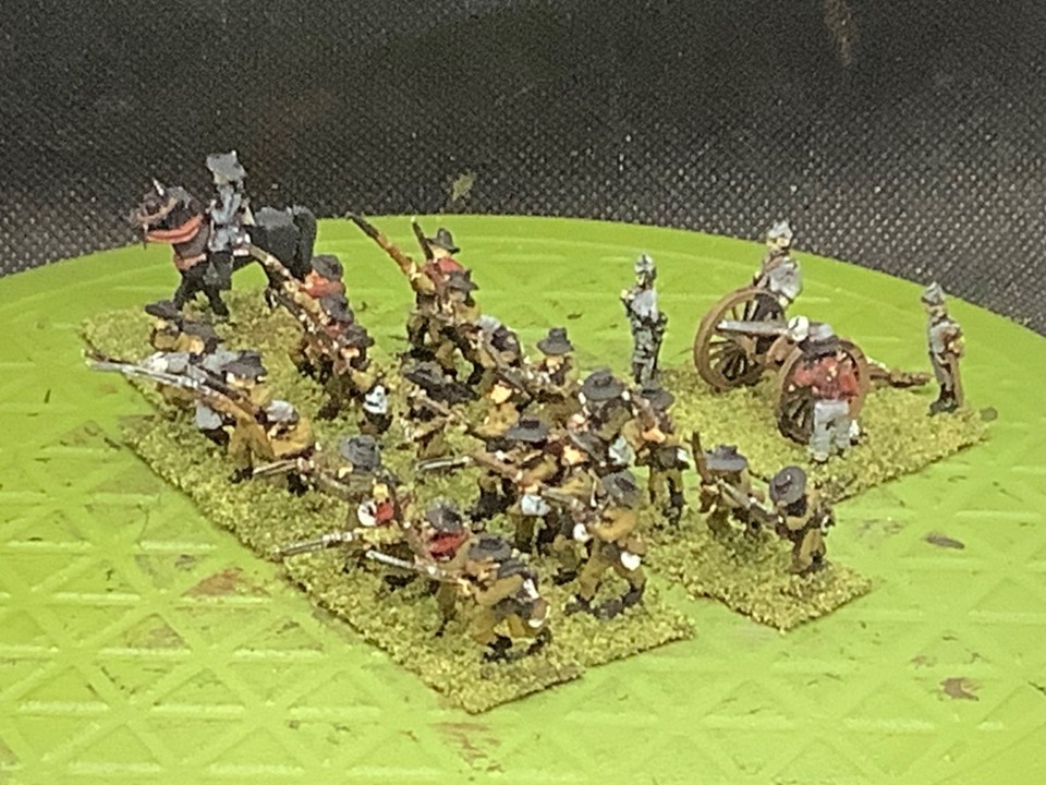 15mm Painted ACW Conf. Reg. In Butternut. 24 Infantry, 1 cannon w/Crew ...
