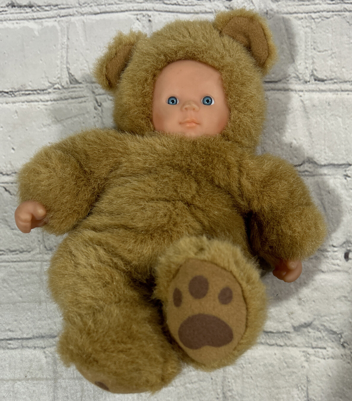 Vintage Plush Baby Bear Blue Eyes Plastic Vinyl Face Hands 9” Pellet ...