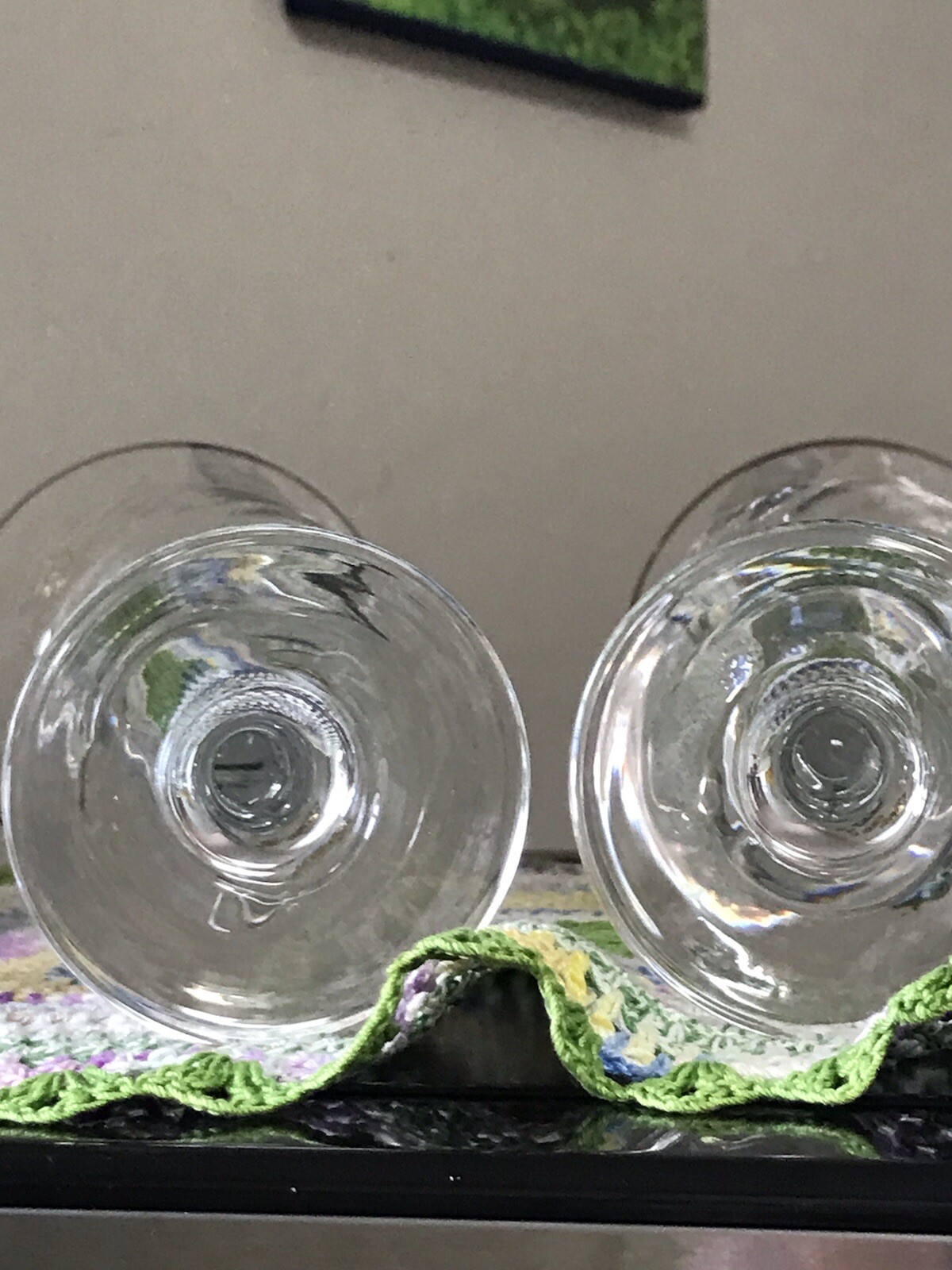 TWO Crystal Wine Glasses Platinum Silver Trim Optic Swirl 7 7/8" Stem 4 ...
