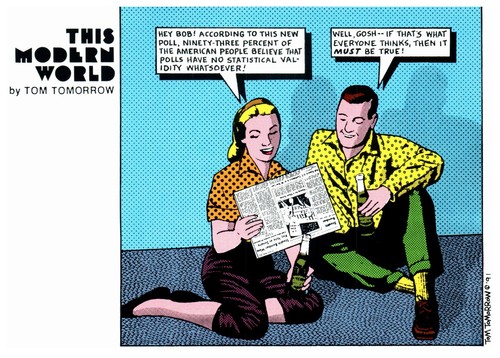 Postcard This modern world by Tom Tomorrow Polls have no value cartoon ...