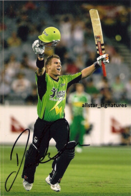 ORIGINAL HAND SIGNED DAVID WARNER SYDNEY THUNDER CRICKET LEGEND PLAYER ...
