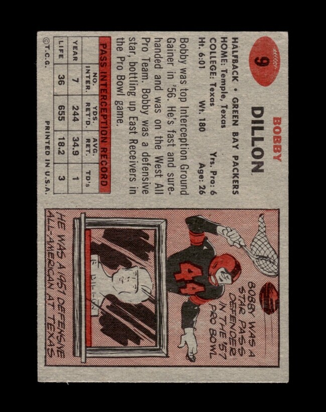 1957 Topps Set-Break # 9 Bobby Dillon EX-EXMINT *GMCARDS* | eBay