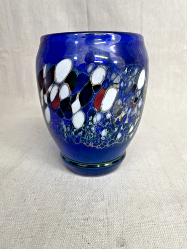 Jim Bush SIGNED VASE Hand Blown Blue Iridescent 1988 Art Glass | eBay