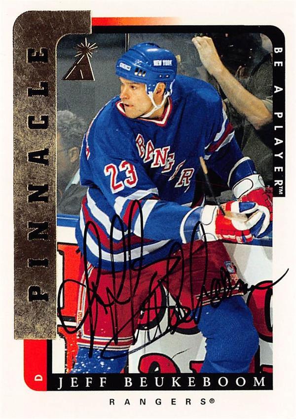 Jeff Beukeboom autographed hockey card (New York Rangers) 1997 Pinnacle ...