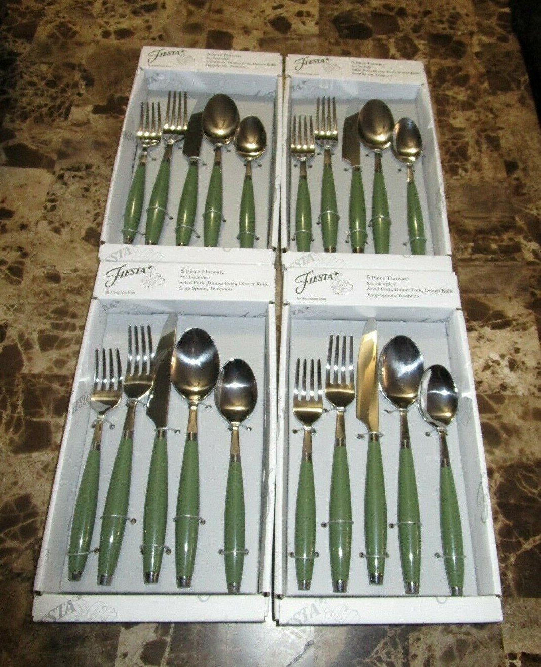4/ 5PC SETS FIESTA SAGE FLATWARE SILVERWARE CUTLERY SET FIESTAWARE ...