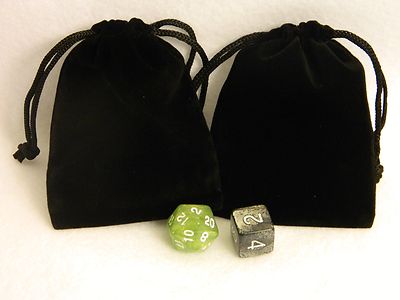 Lot of 2 Small Black RPG Dice Bags 3" x 4" Velveteen Cloth Bag New DnD ...