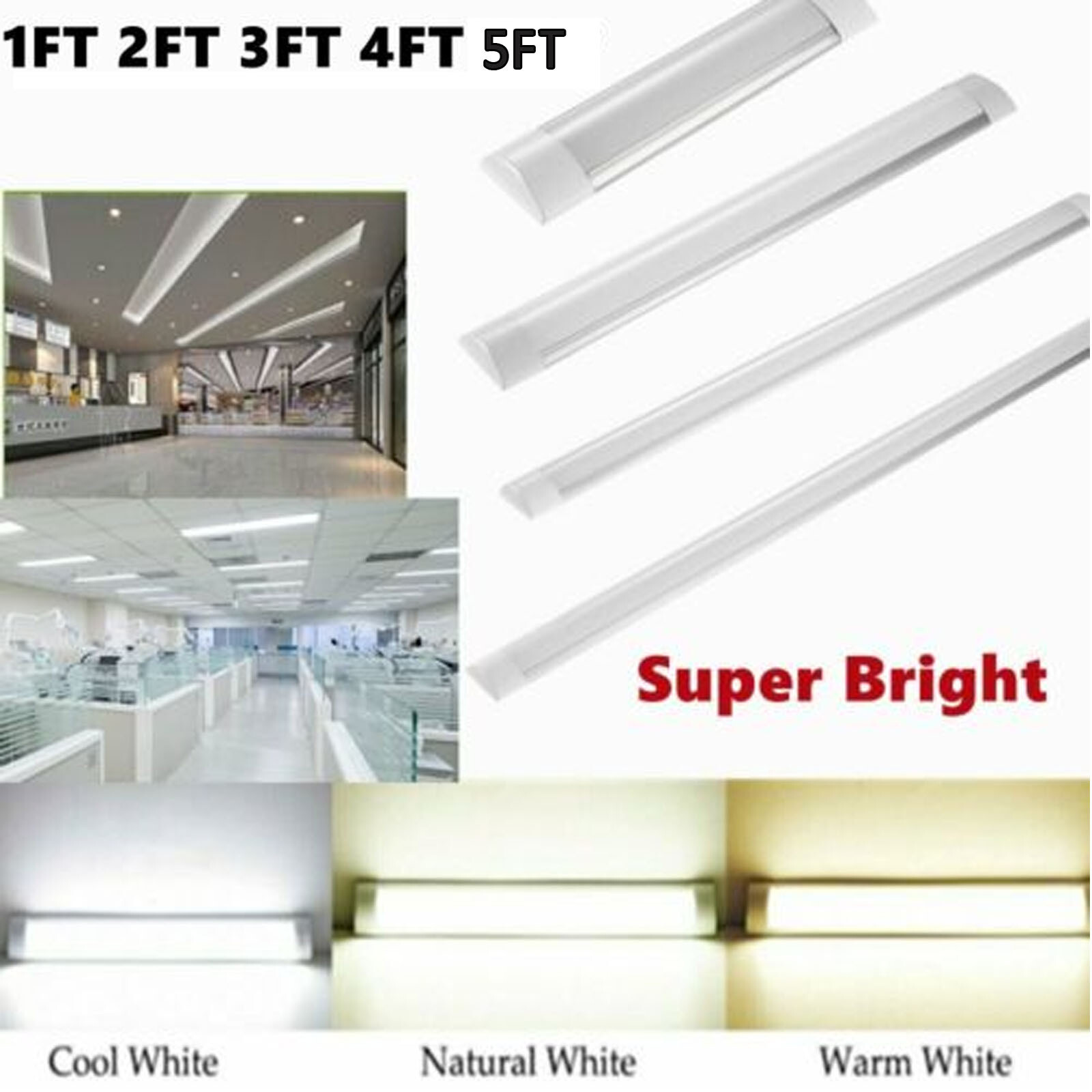 4FT LED Strip Light Batten Tube Light Office Shop Garage Ceiling Lamp ...