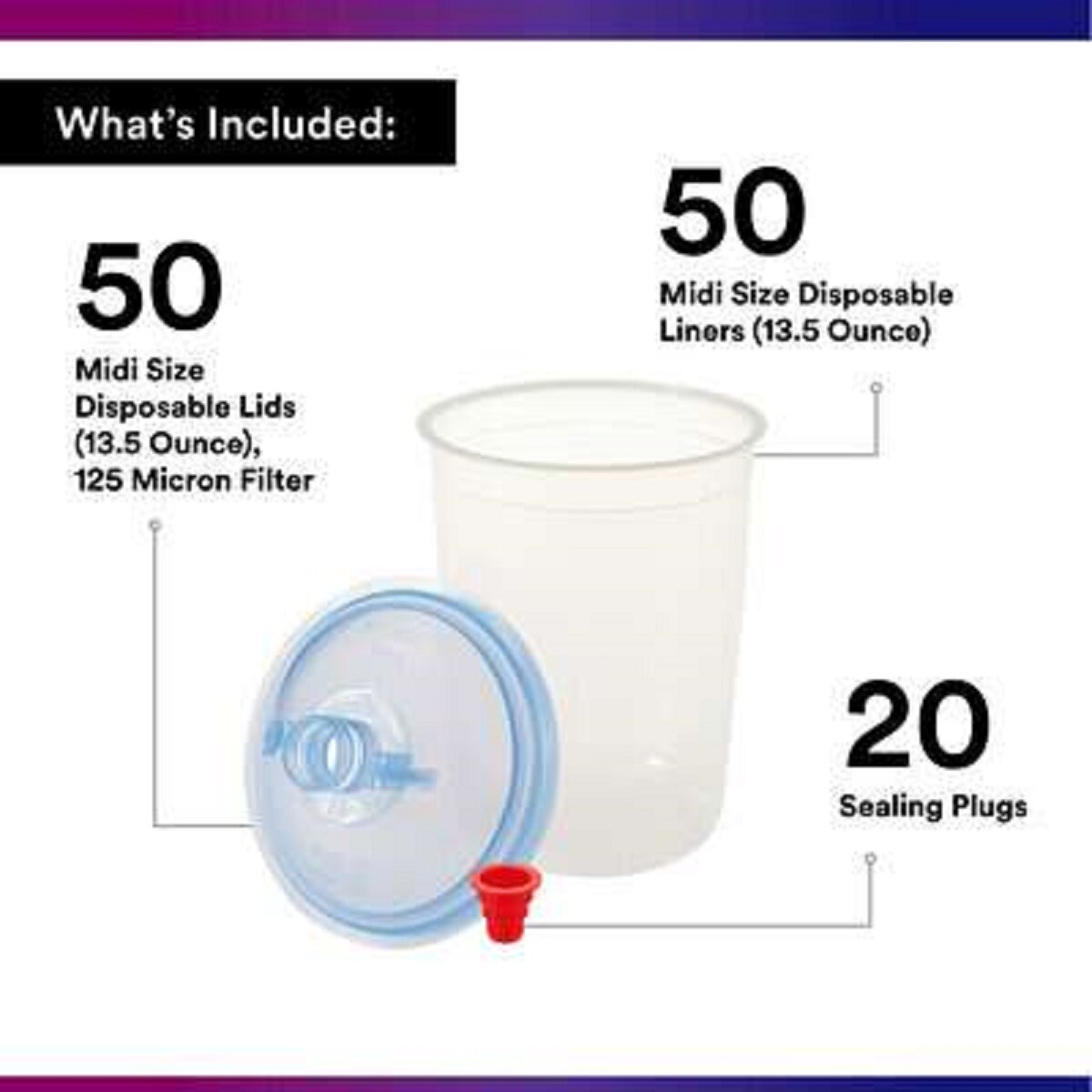 3M PPS Lid & Liner Kit (13.5oz) - 50 lids & liners per kit - 125 micron ...