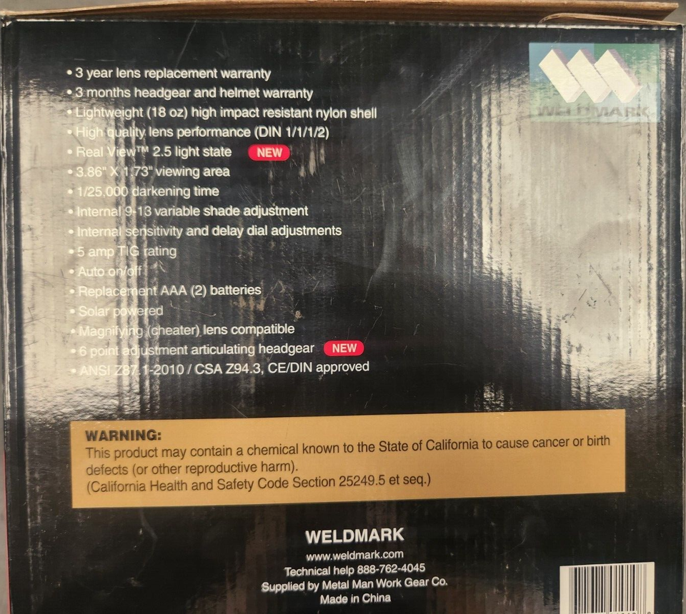 WELDMARK WM8VS9-13H STEEL WORKS VARIABLE SHADE AUTODARK WELDING HELMET ...