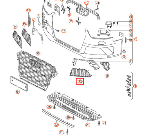 NEW AUDI A4 RS4 B8 FRONT LEFT LOWER LOWER AIR GRILLE 8K0807681P T94 OEM ...