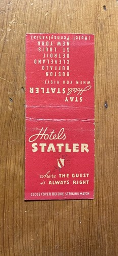 Hotel Statler Vintage Bobtailed Matchbook Cover Where Guest Is Always ...