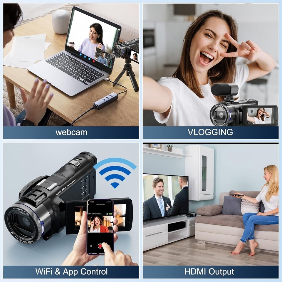 Video Camera Camcorder 5K 48MP 16X Anti-shake With 270° IPS Flip Screen ...