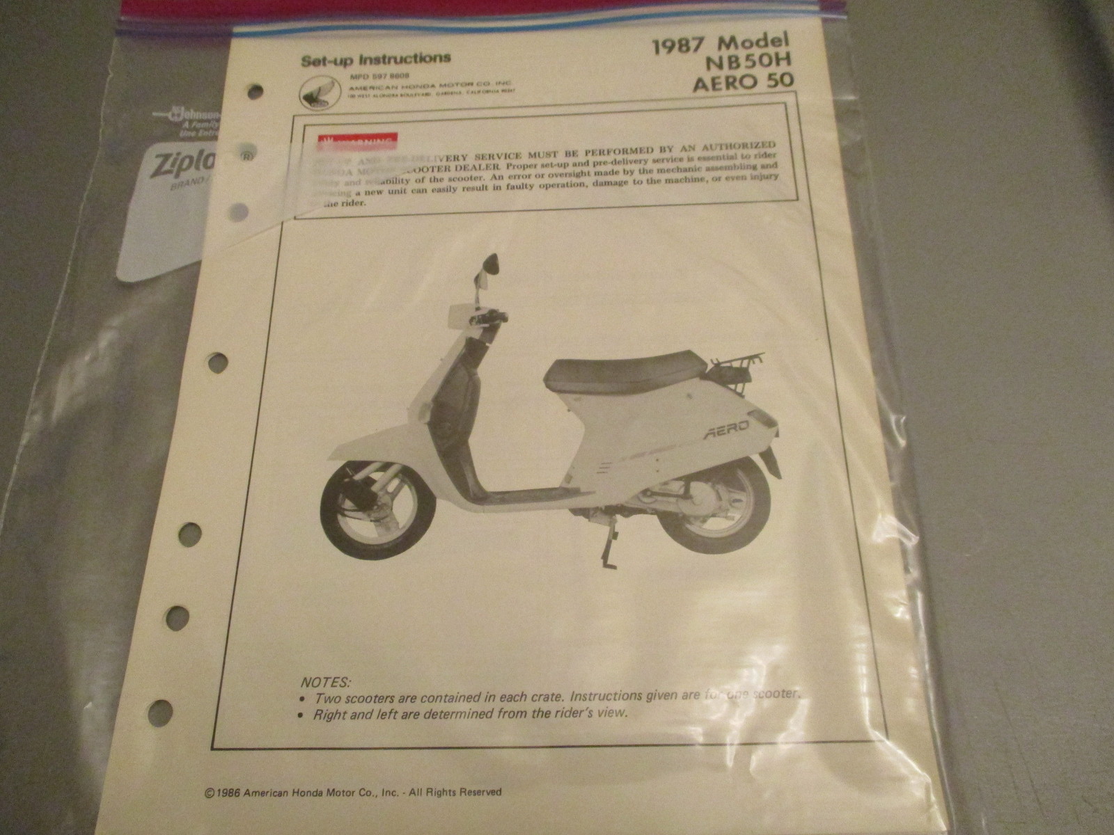 Honda OEM Set Up Instructions Manual 1987 NB50 H NB50H | eBay