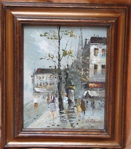 VINTAGE ANTONIO OIL PAINTING ON WOOD IMPRESSIONIST STREET SCENE PARIS 8 ...