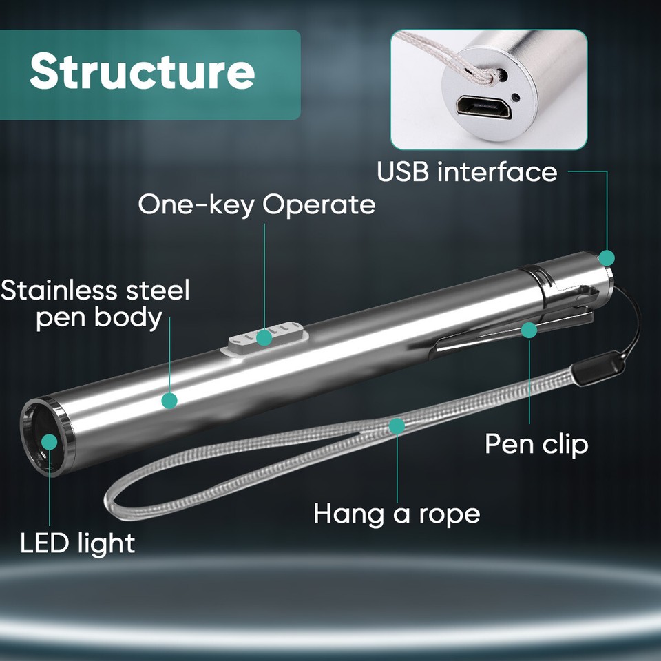 Rechargeable Medical Pen Light Flashlight Portable Mini Torch f/Doctor ...