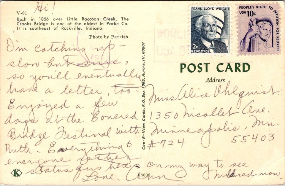 Postcard: The Crooks Covered Bridge Rockville, Indiana Over Little ...