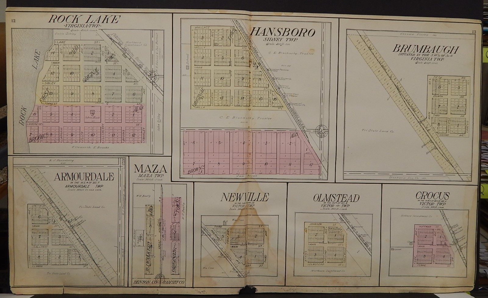 North Dakota Towner County Map Hansboro Rock Lake Newville 1909 Dbl Pg ...