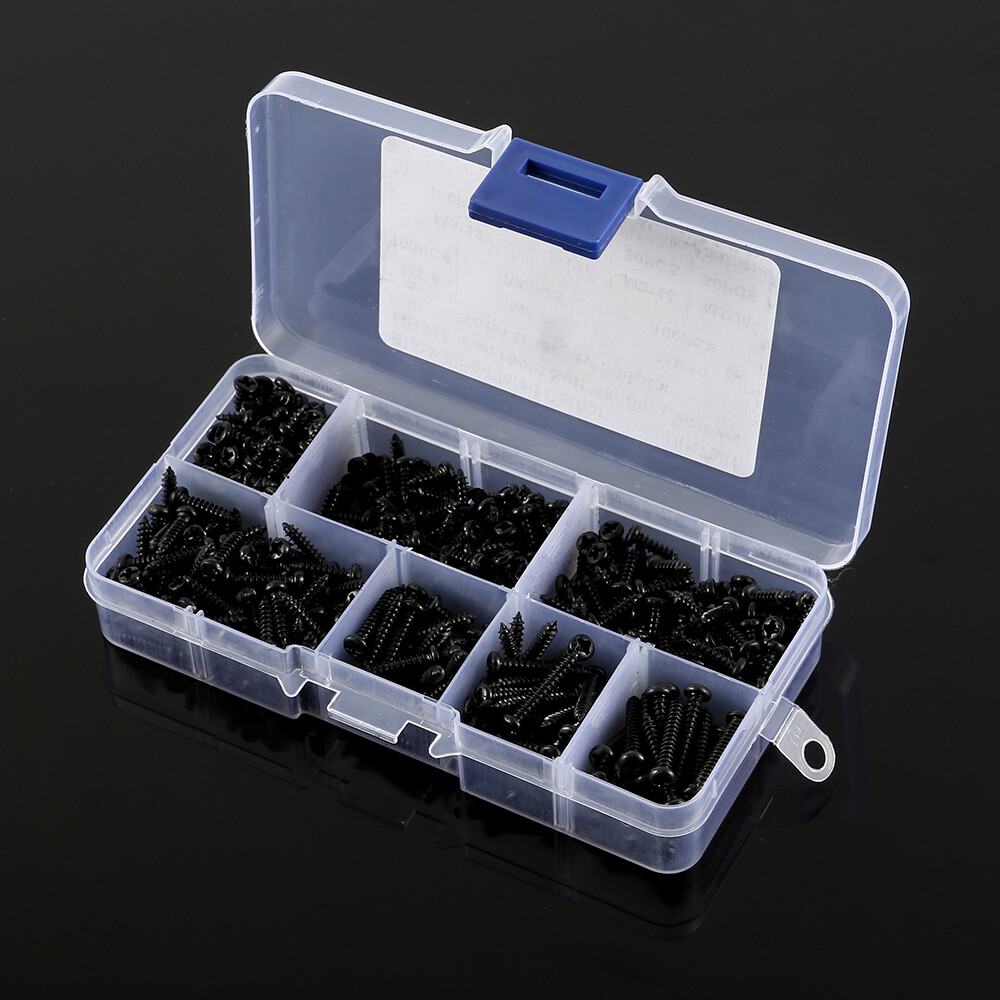 500PC Black M3 Cross Recessed Round Head Self Tapping Screws Assorted ...