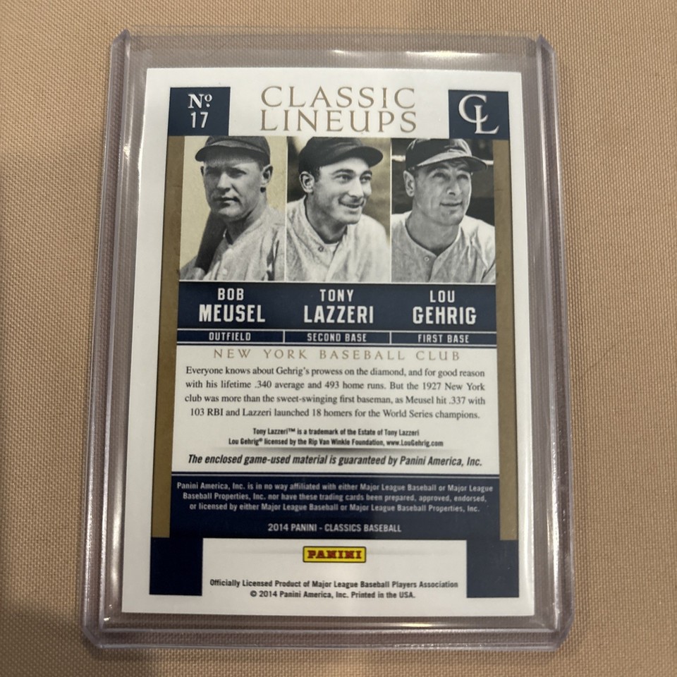 2014 Panini Classic Lineups #17 Lou Gehrig Bat Relic 18/27 Lazzeri ...