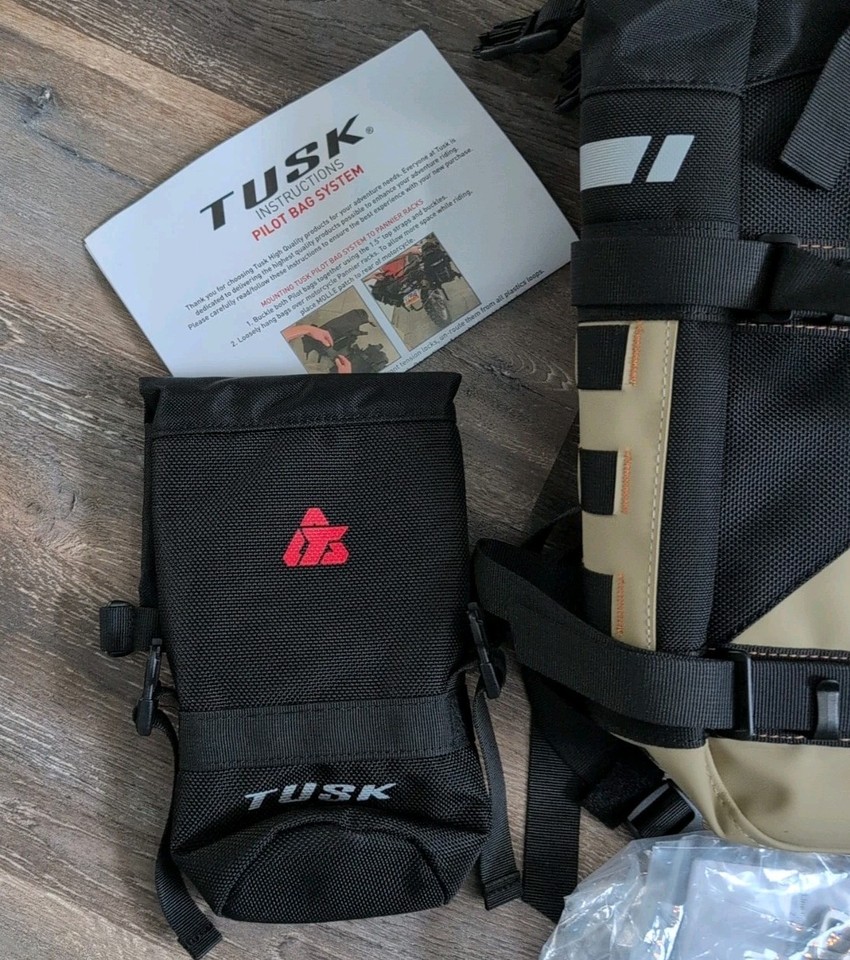 Tusk Pilot Pannier Bags with Bottle Holders, Black & Tan, NEW | eBay