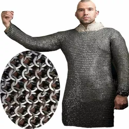 Medieval 8 mm Chainmail Armor Flat Riveted Chain mail Hauberk ...