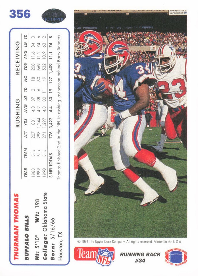 1991 Upper Deck #356 Thurman Thomas | eBay