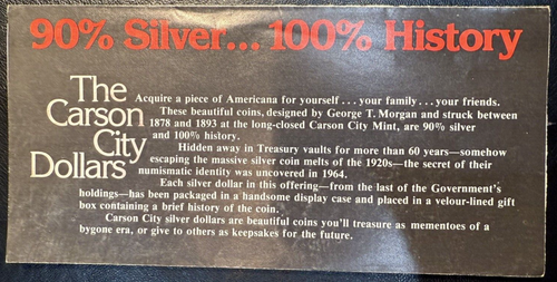 GSA 90% Silver.. 100% History CC MORGAN SILVER DOLLAR BID FORM Brochure ...