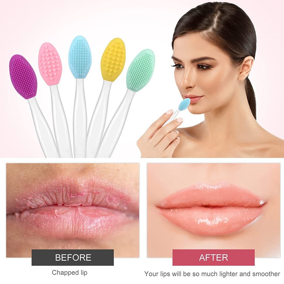 5 Pcs Lip Brush Tool Lip Scrub Brush Double-Sided Silicone Exfoliating ...