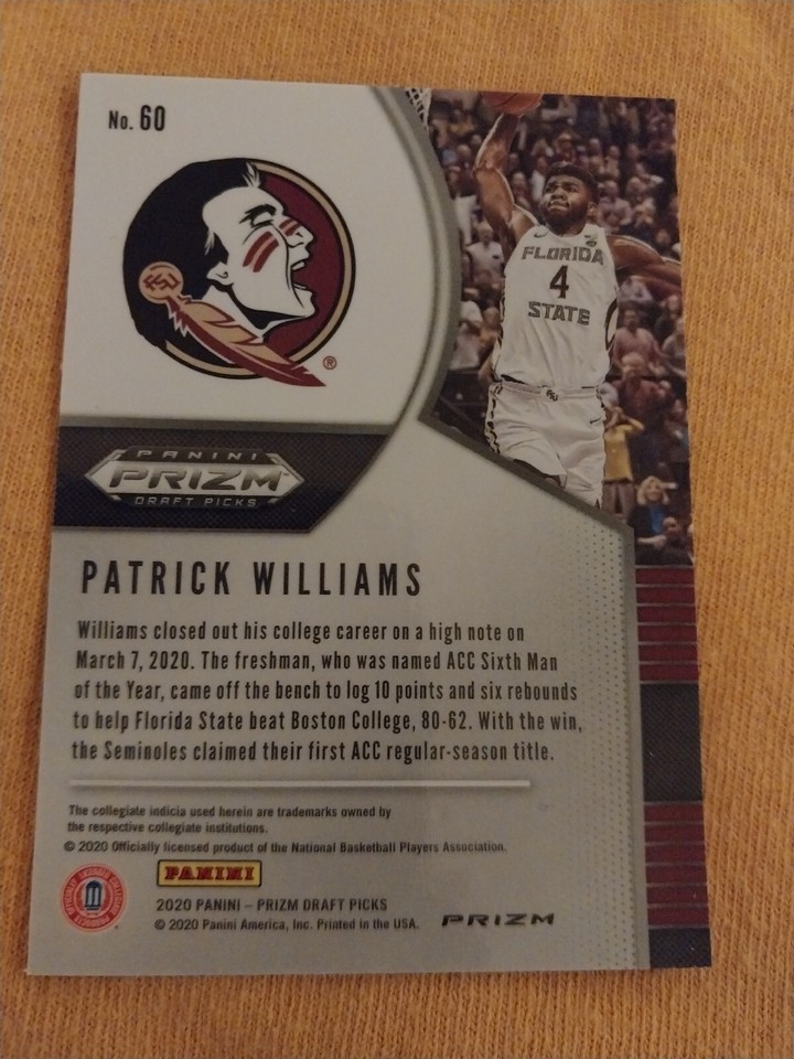 2020 PATRICK WILLIAMS PANINI PRIZM DRAFT RWB RED WHITE BLUE ROOKIE CARD ...