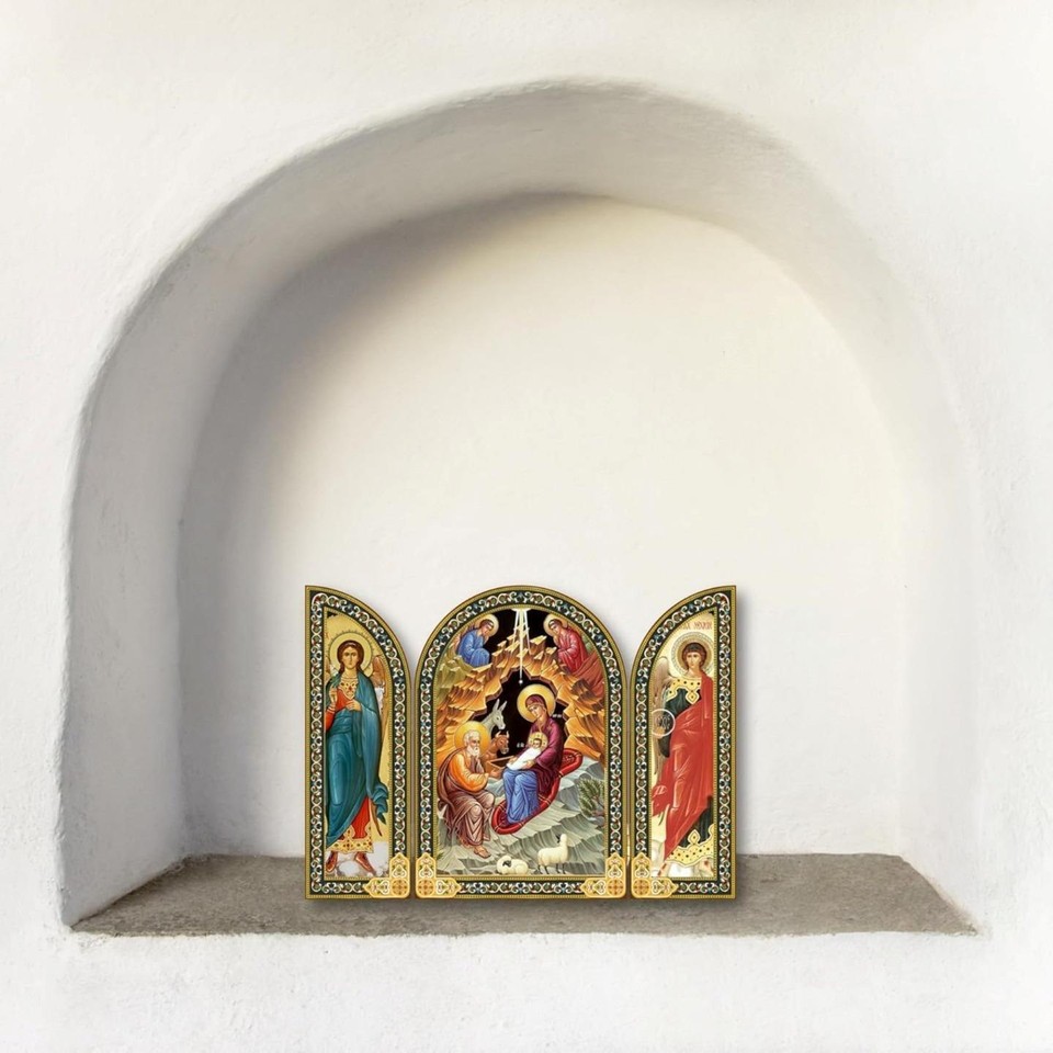 Wooden Nativity of Christ Triptych Icon Byzantine Style Christmas Gift ...